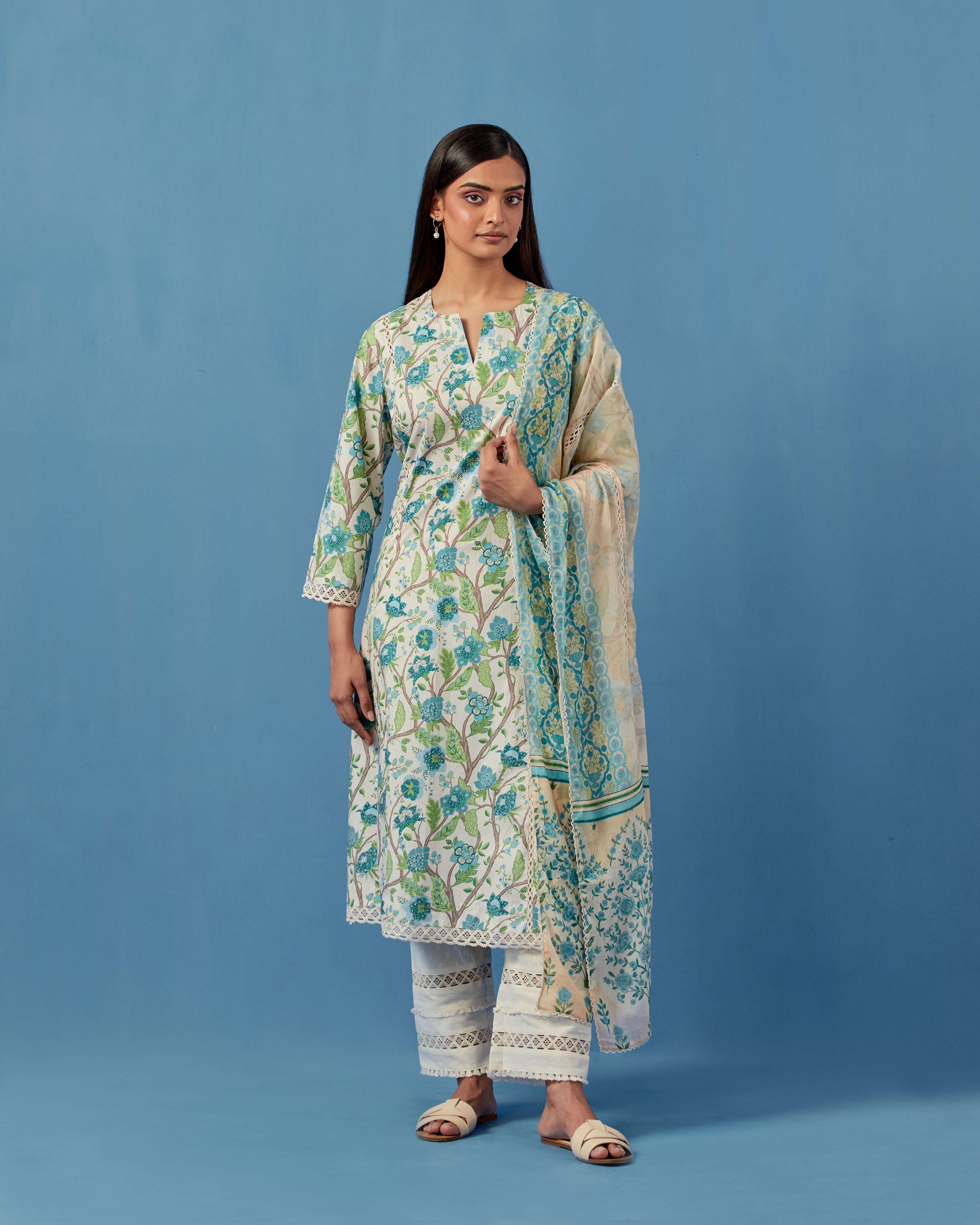 Kala Kurta Set (Ivory & Turquoise) – Sage Saga